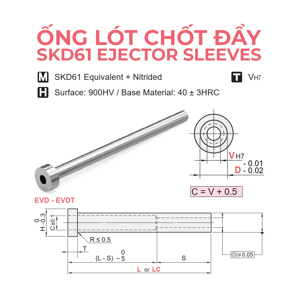 Ống Lót Chốt Đẩy SKD61 - Ejector Sleeves Chất Lượng Cao | YAS